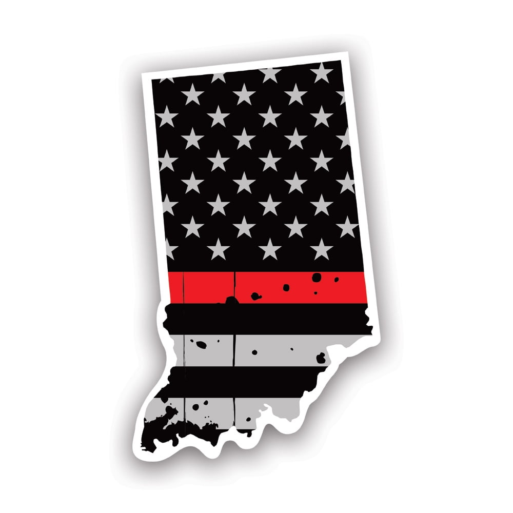 Distressed Thin Red Line Indiana State Shaped Subdued US Flag Sticker ...