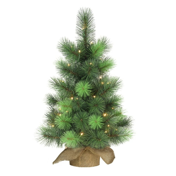Pre-Lit 2' Table Top Artificial Christmas Tree with 35 Lights in Tan ...