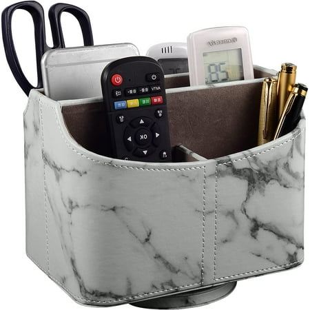 N PU Leather Remote Control Holder 360 Degree Spinning Desk Organizer ...