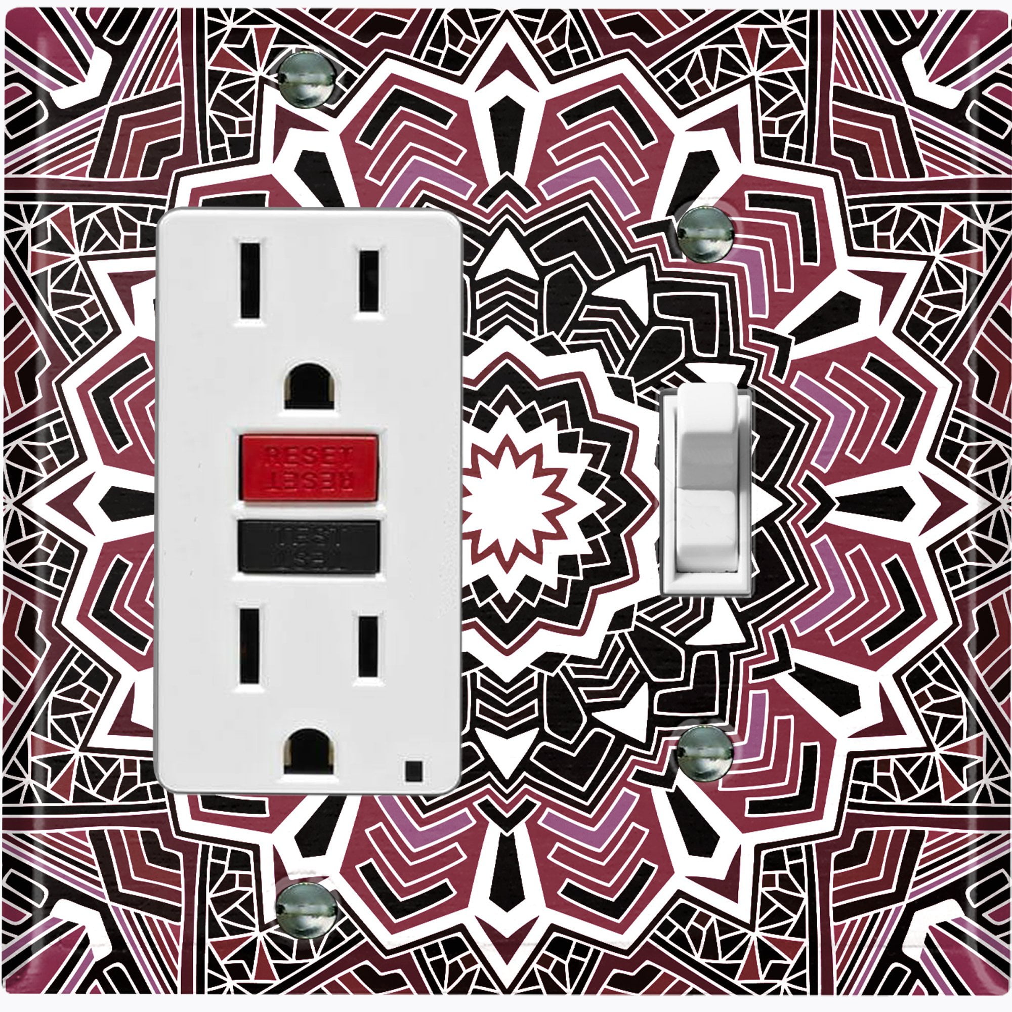 Metal Light Switch Plate Cover Mandala Purple Black Flower Tile Pattern ...
