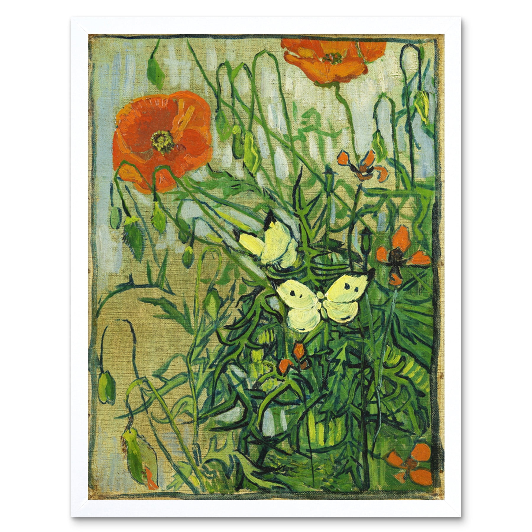 Vincent Van Gogh Butterflies And Poppies Reproduction Painting Framed ...