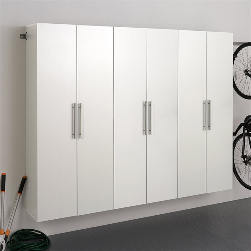 Pemberly Row 3 Piece 90" Large Wall Mounted Garage Cabinet Set in White ...