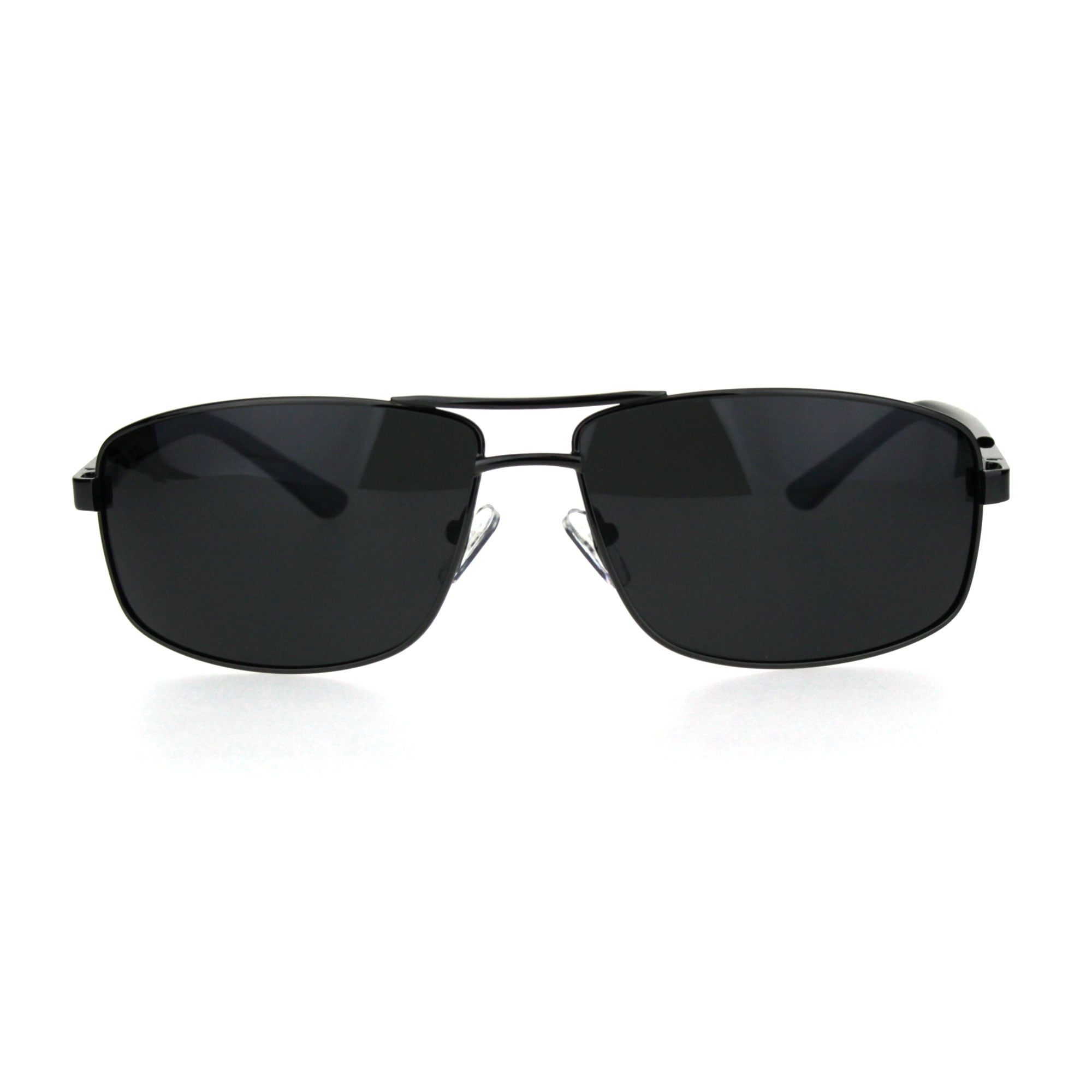Polarized Mens Narrow Rectangular Pilots Metal Rim Sunglasses Gunmetal