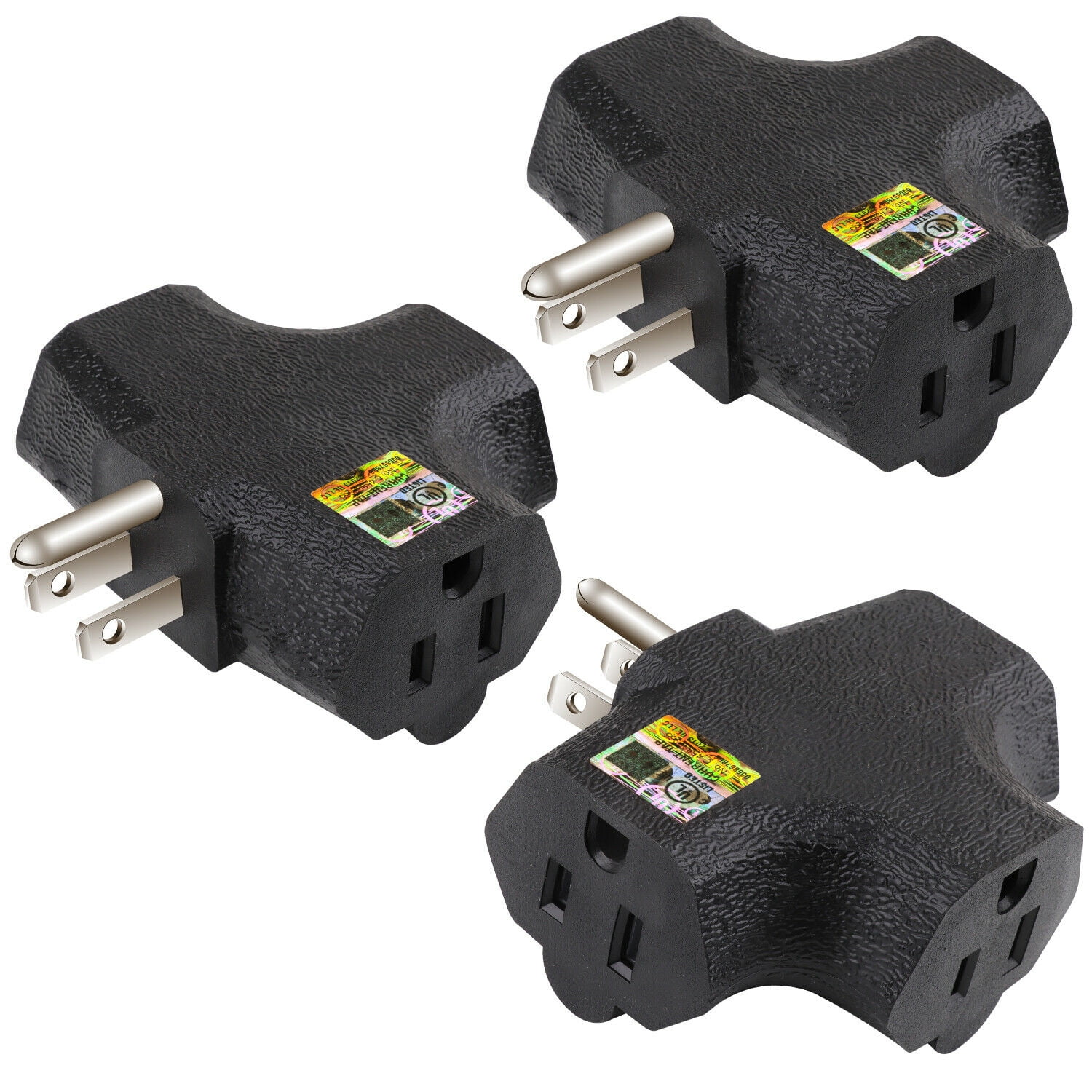 3-Outlet Grounding Adapter, Plug Extender, Grounded Power Tap, 3 Pack ...