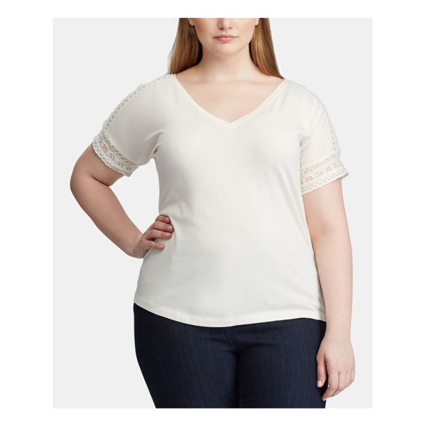 Ralph Lauren 75 Womens New 0484 Ivory Lace V Neck Casual Top 1x Plus B