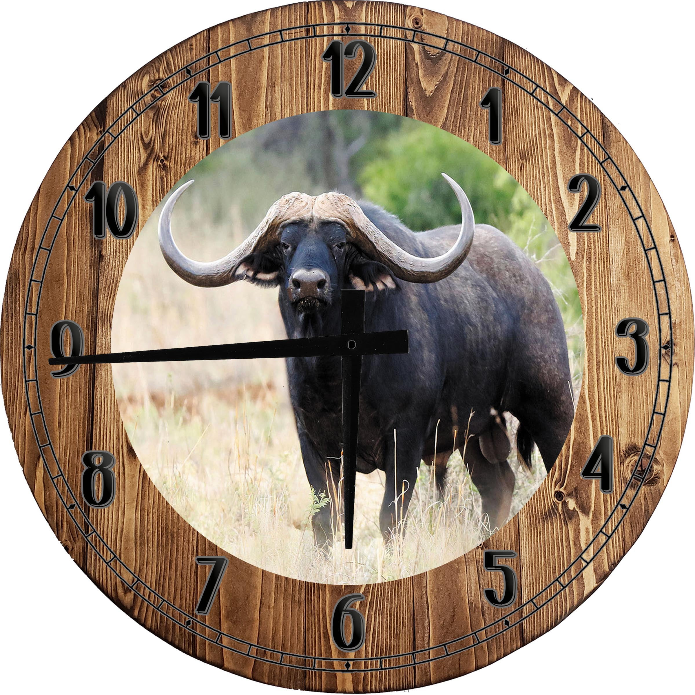 Large Wood Wall Clock 24 Inch Round Texas Longhorn Bull Ox Horns Round ...