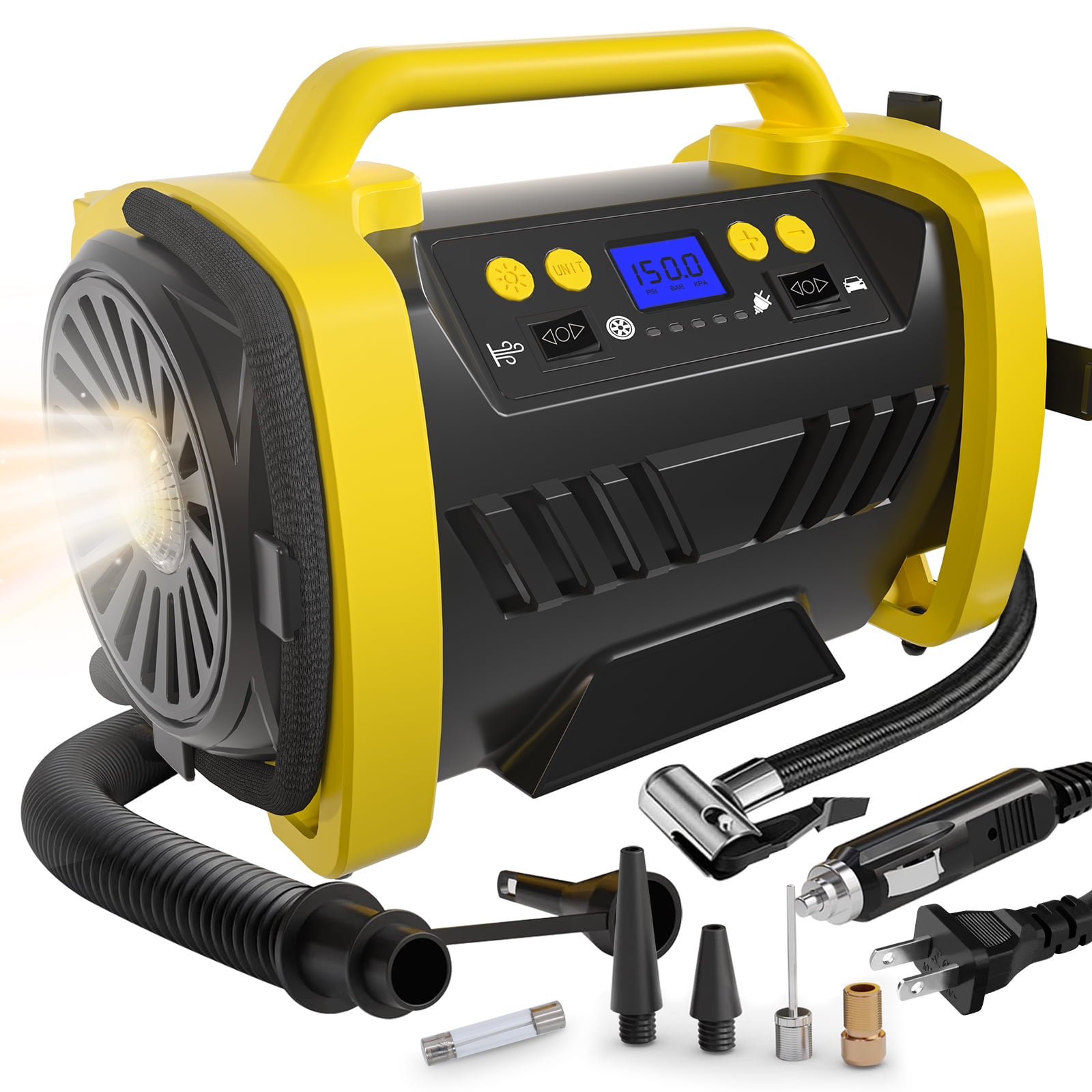 Yyton Tire Inflator, Air Compressor for Car 150Psi - 12V DC/110V AC Air ...