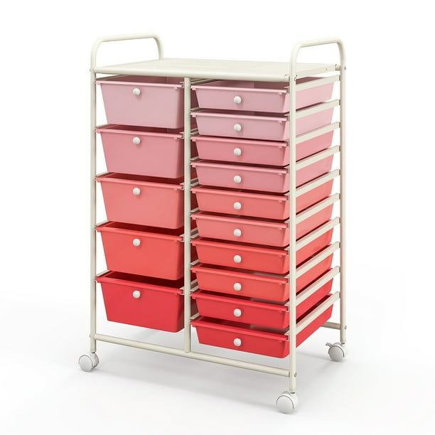 Gymax 15 Drawer Rolling Storage Cart Opaque Multicolor Drawers Home ...