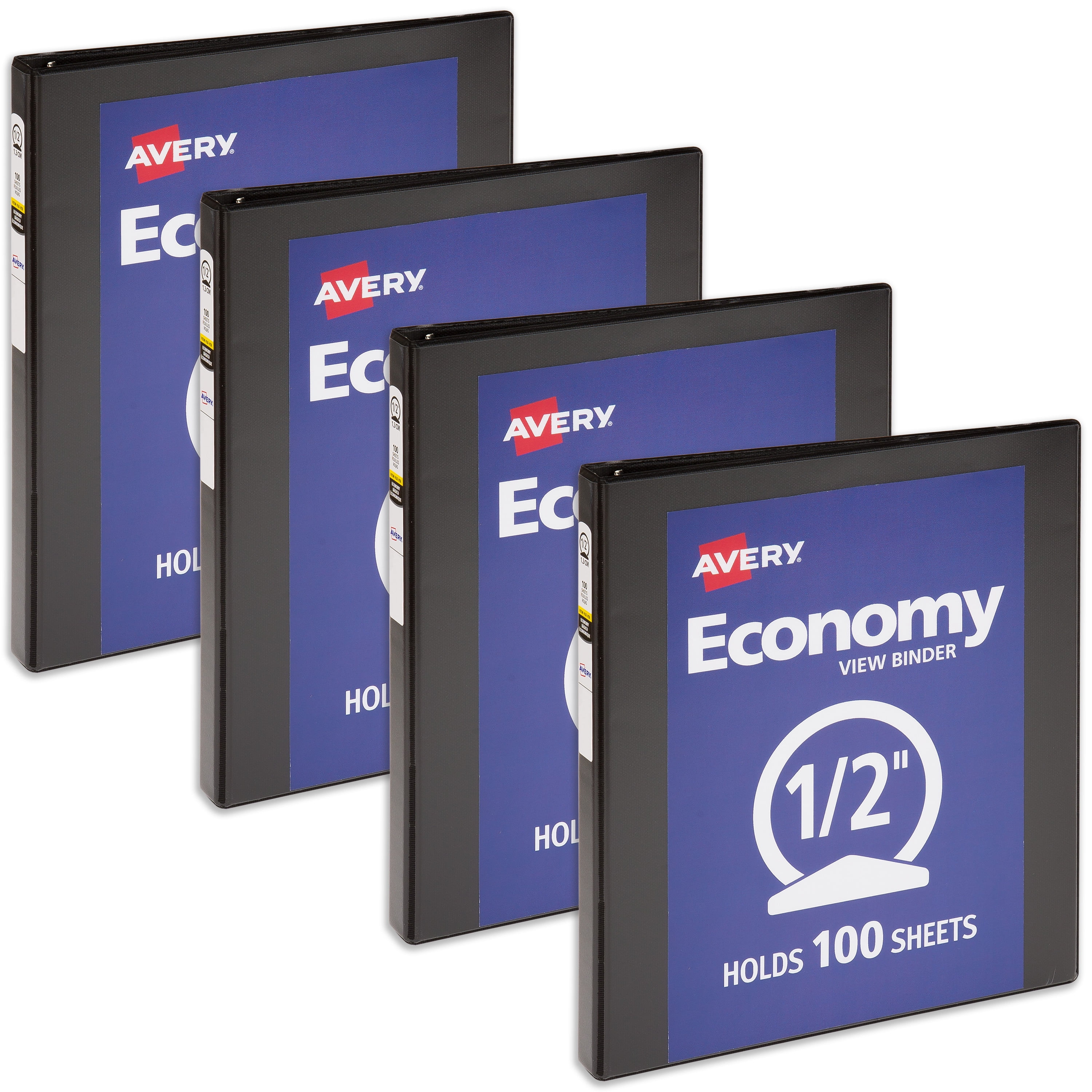 Avery Economy View 3 Ring Binder, 1/2 Inch Round Rings, 4 Black Binders ...