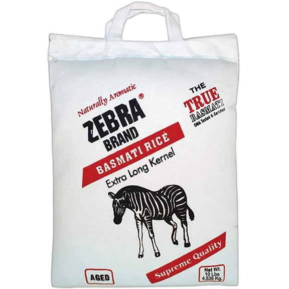 Zebra Basmati Rice Extra Long Grain, 10lb (4.54kg) Bag, Aromatic ...