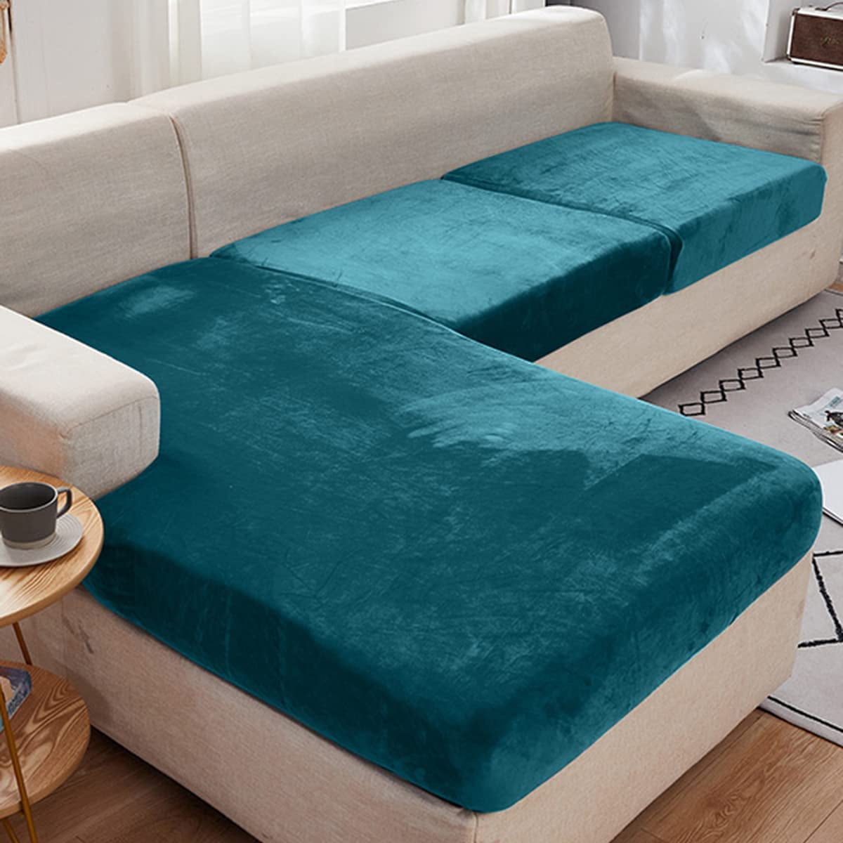 DONGPAI Stretch Velvet Couch Cushion Covers for Sectional Sofa L Shape ...