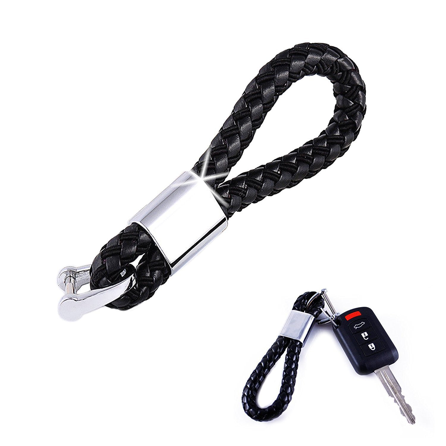 Xotic Tech 1 Piece Braided Black Leather Strap Key Chain Ring Universal ...