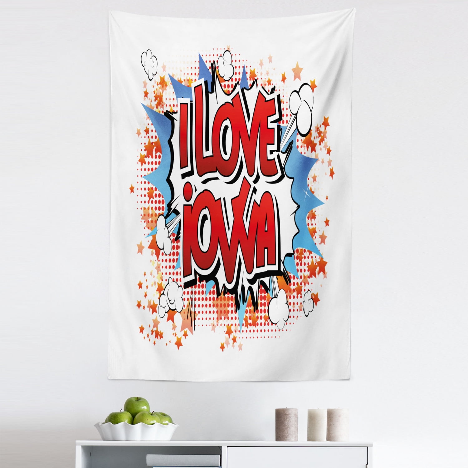 Iowa State Tapestry, I Love Iowa Words in Retro Comic Book Style Burst ...