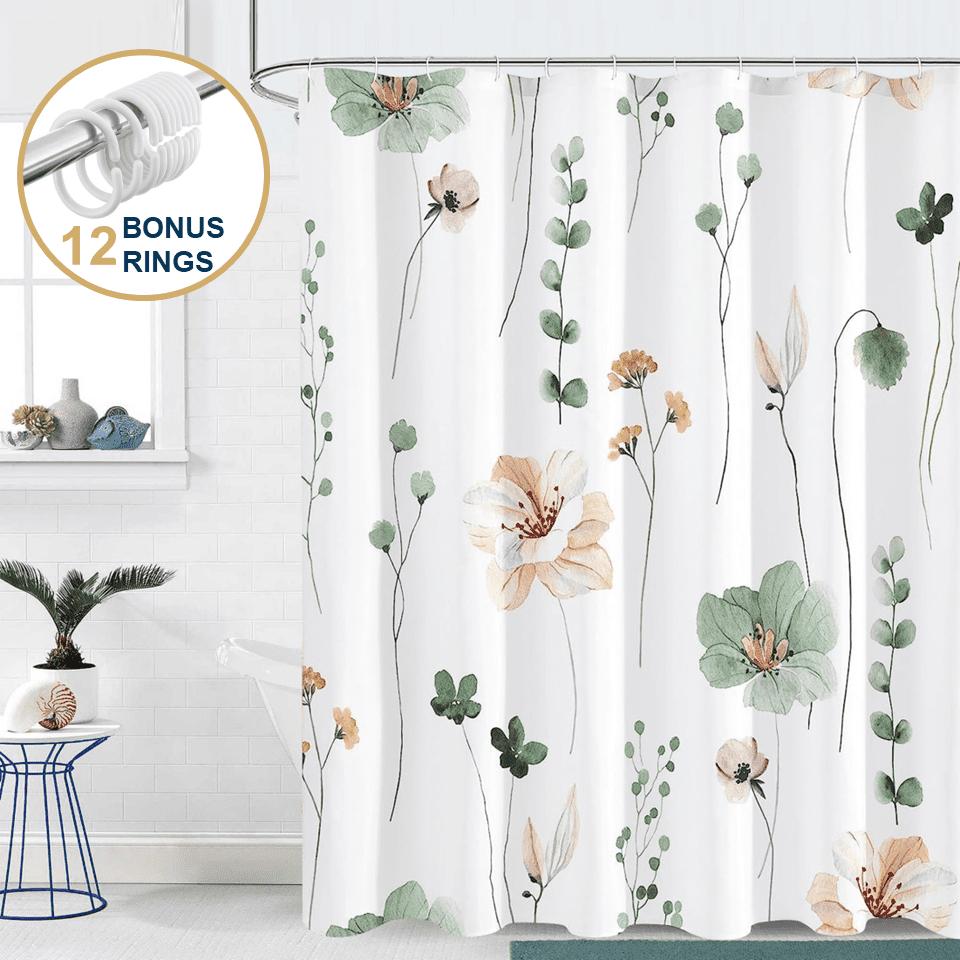 Click here for Comfitime Floral Shower Curtain With Hooks - Heavy... prices
