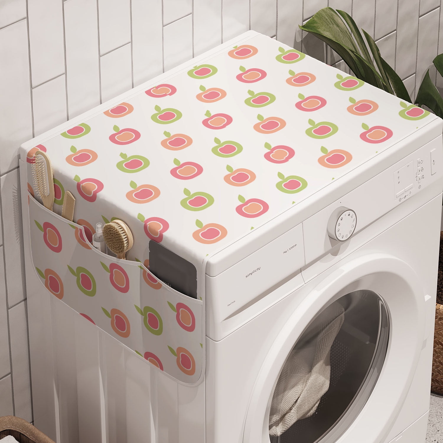 Pastel Washing Machine Organizer, Apple Fruits in Soft Colored Cartoon ...