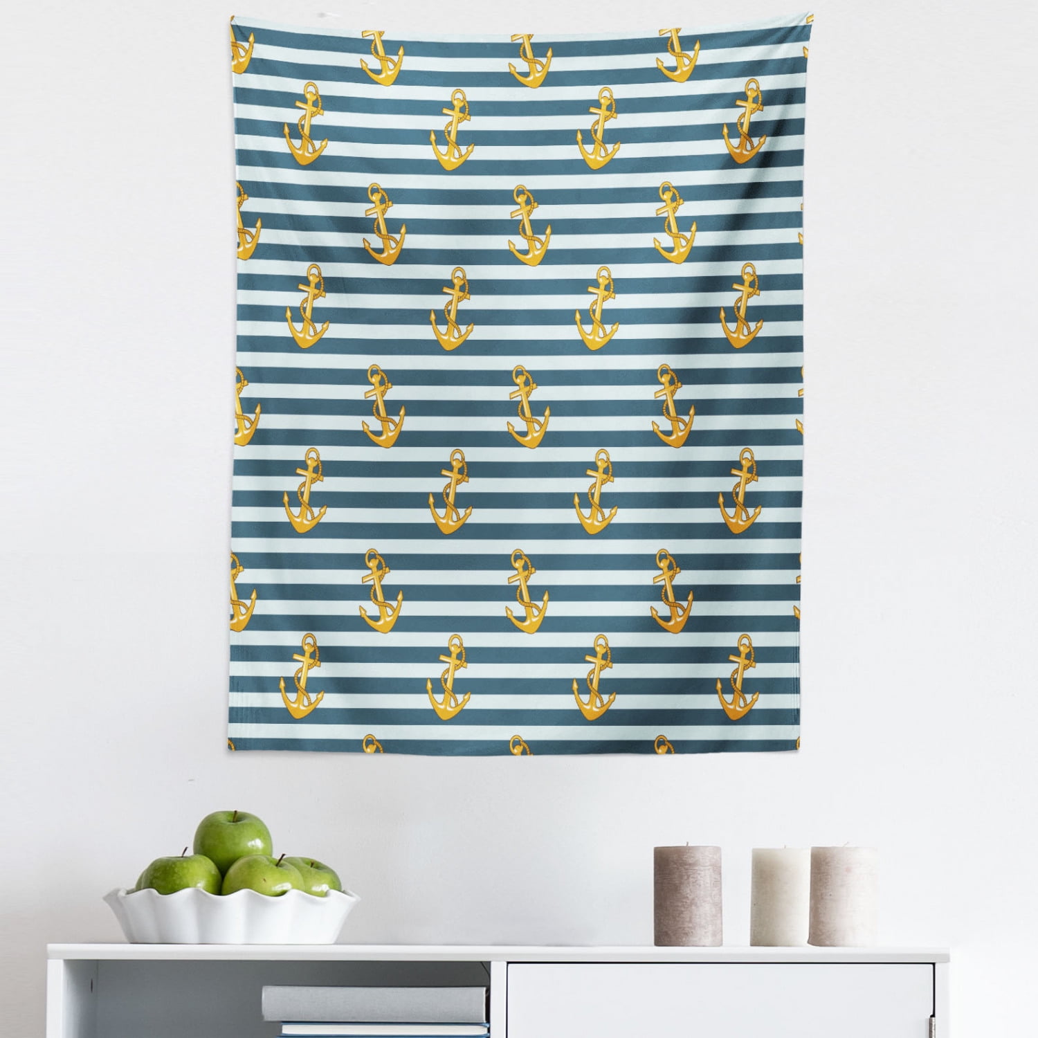 Harbour Stripe Tapestry, Old Style Nautical Fashion Anchors Forms Coast ...