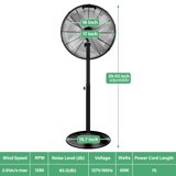 16 Inch High Velocity Stand Fan, Adjustable Heights, 75°Oscillating ...