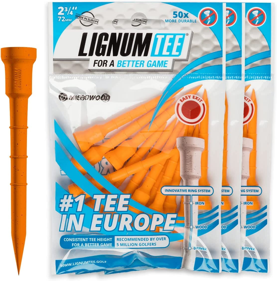 Lignum Tee - Classic Golf Tees - Hitting Green 72mm - 12 Pieces/bag (3 ...