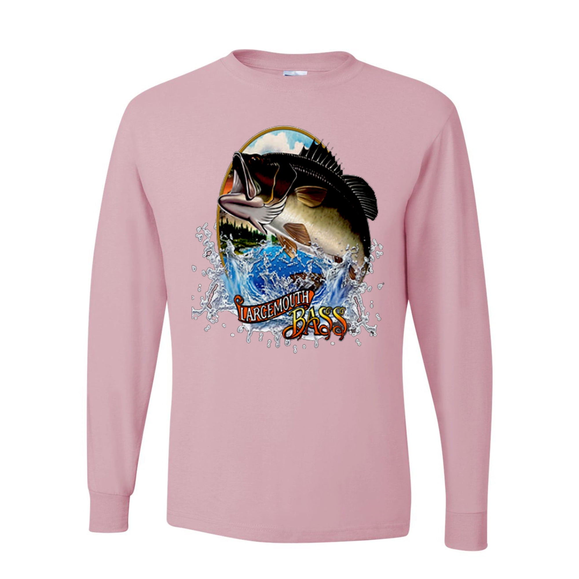 LargeMouth Bass Fish Fishling Lovers Mens Long Sleeves, Light Pink ...