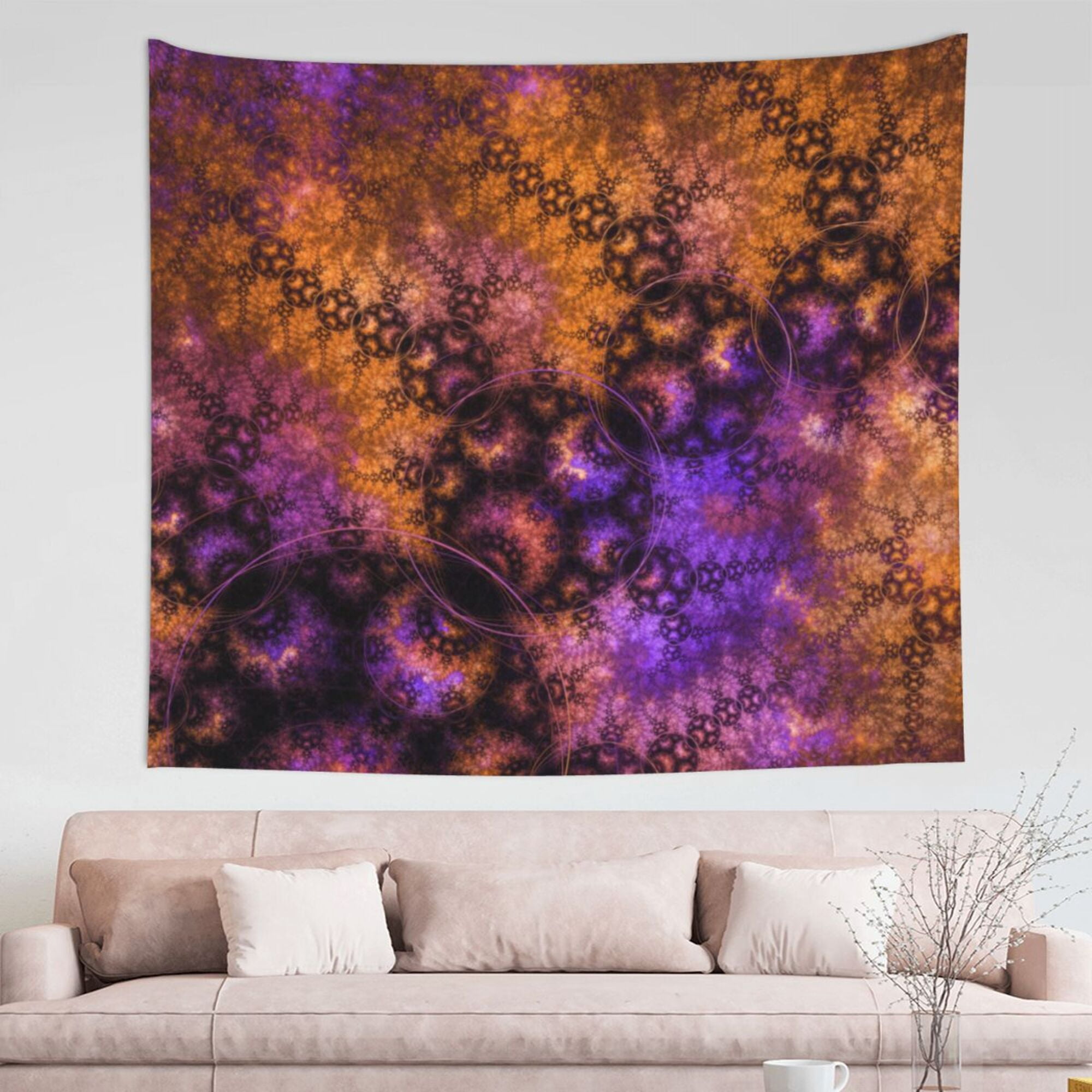 Fractal Orange Future Particles Tapestry, Abstract Wall Decor Home ...