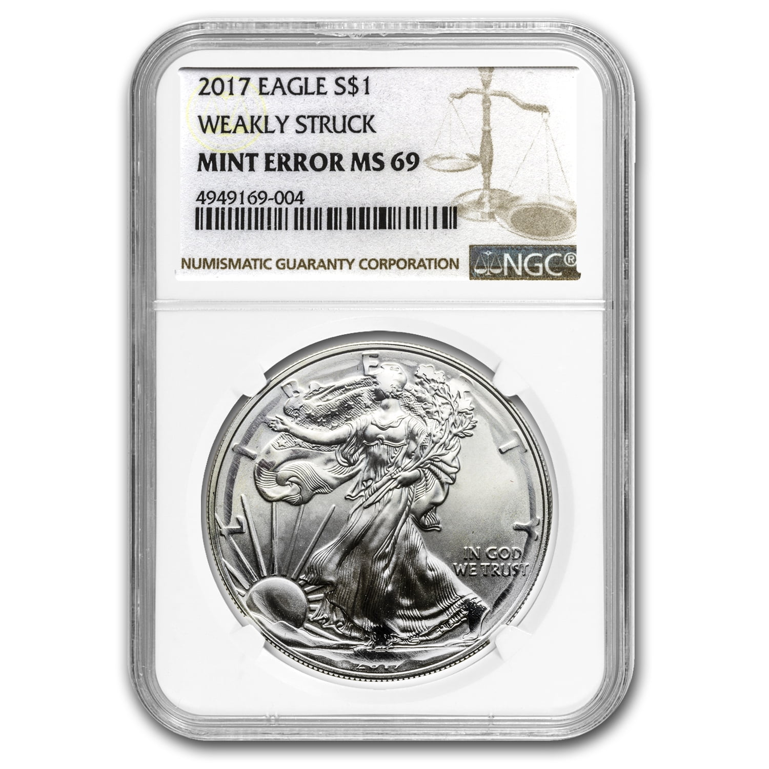 2017 American Silver Eagle Coin MS-69 NGC (Error, Weakly Struck) - Walmart.com