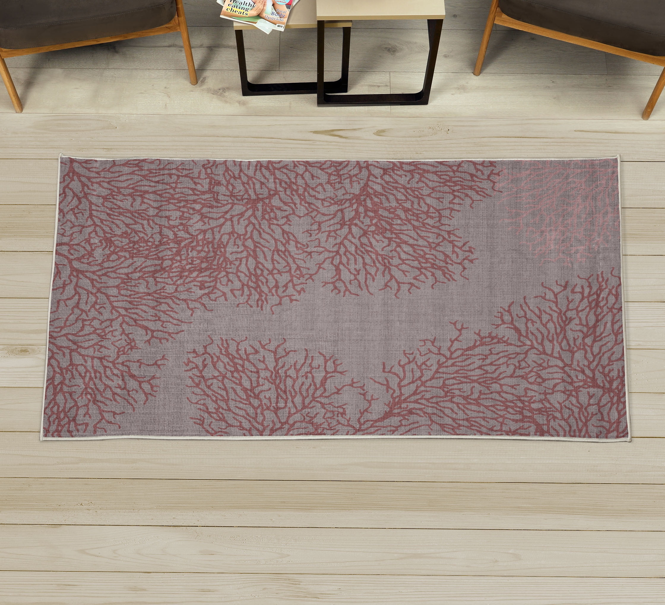 Coral Decorative Rug, Marine Art Print of Leafless Branch Look Reef ...