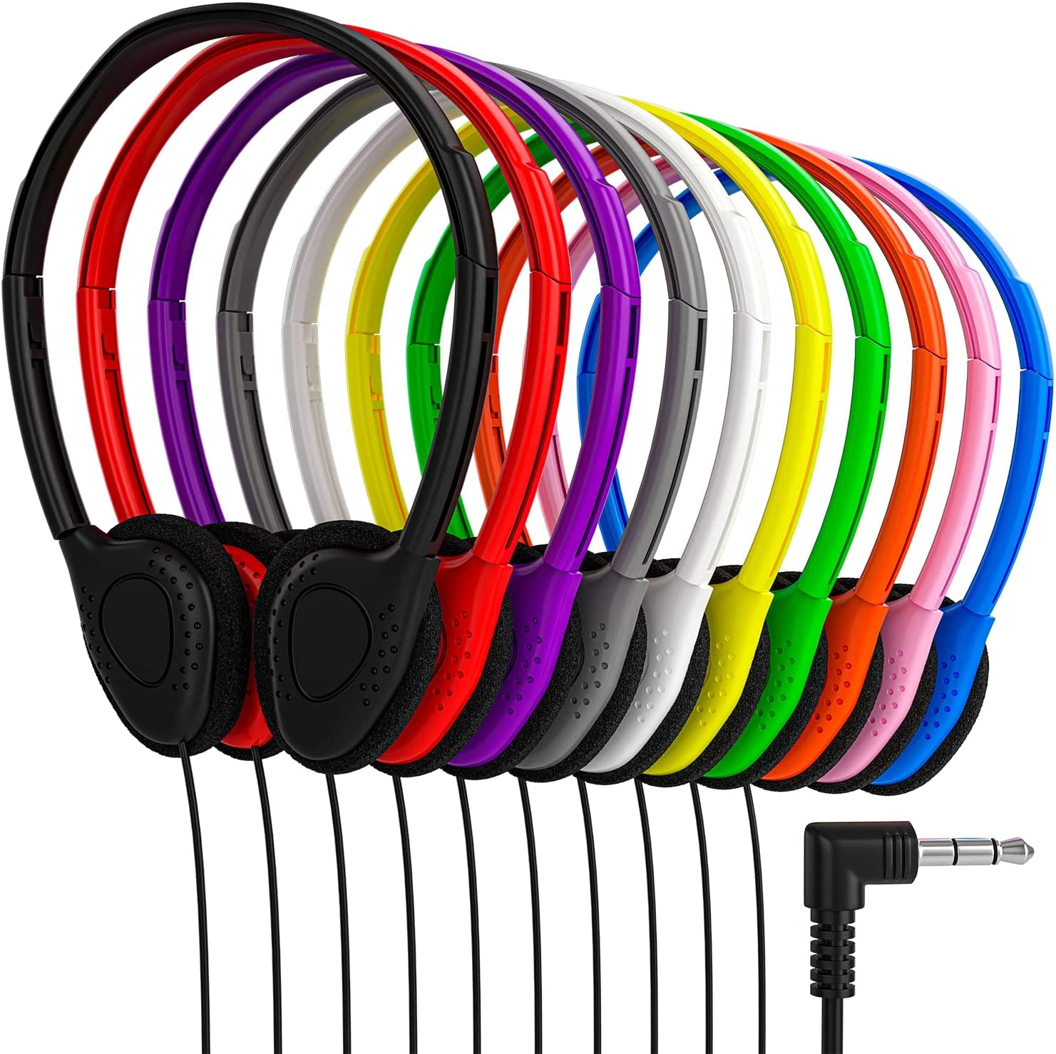 Redskypower Bulk Wired On-Ear Headphones, 5ft Cord, L Shape 3.5mm ...