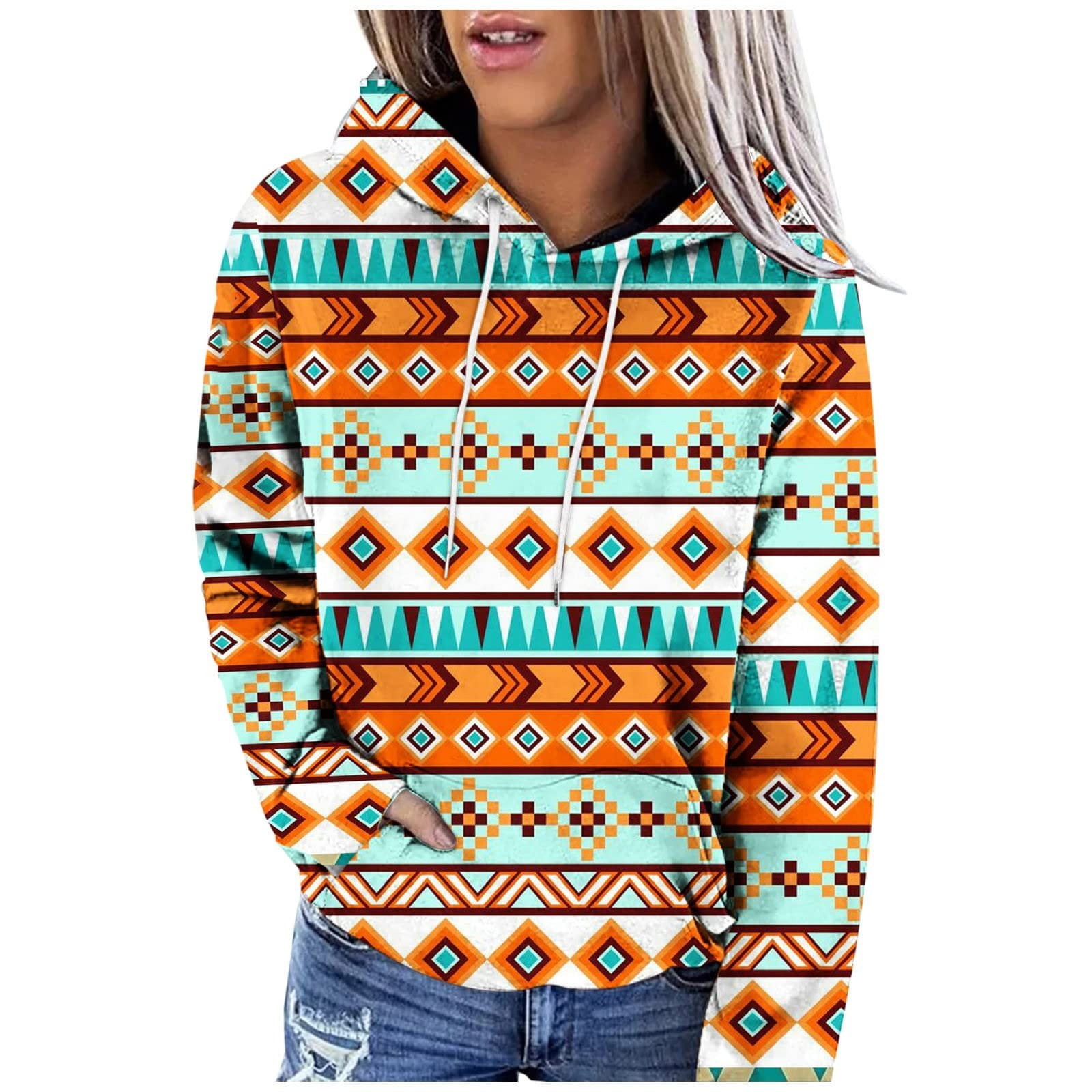 Mlqidk Sweatshirt For Women Western Aztec Geometric Hoodie Ethnic