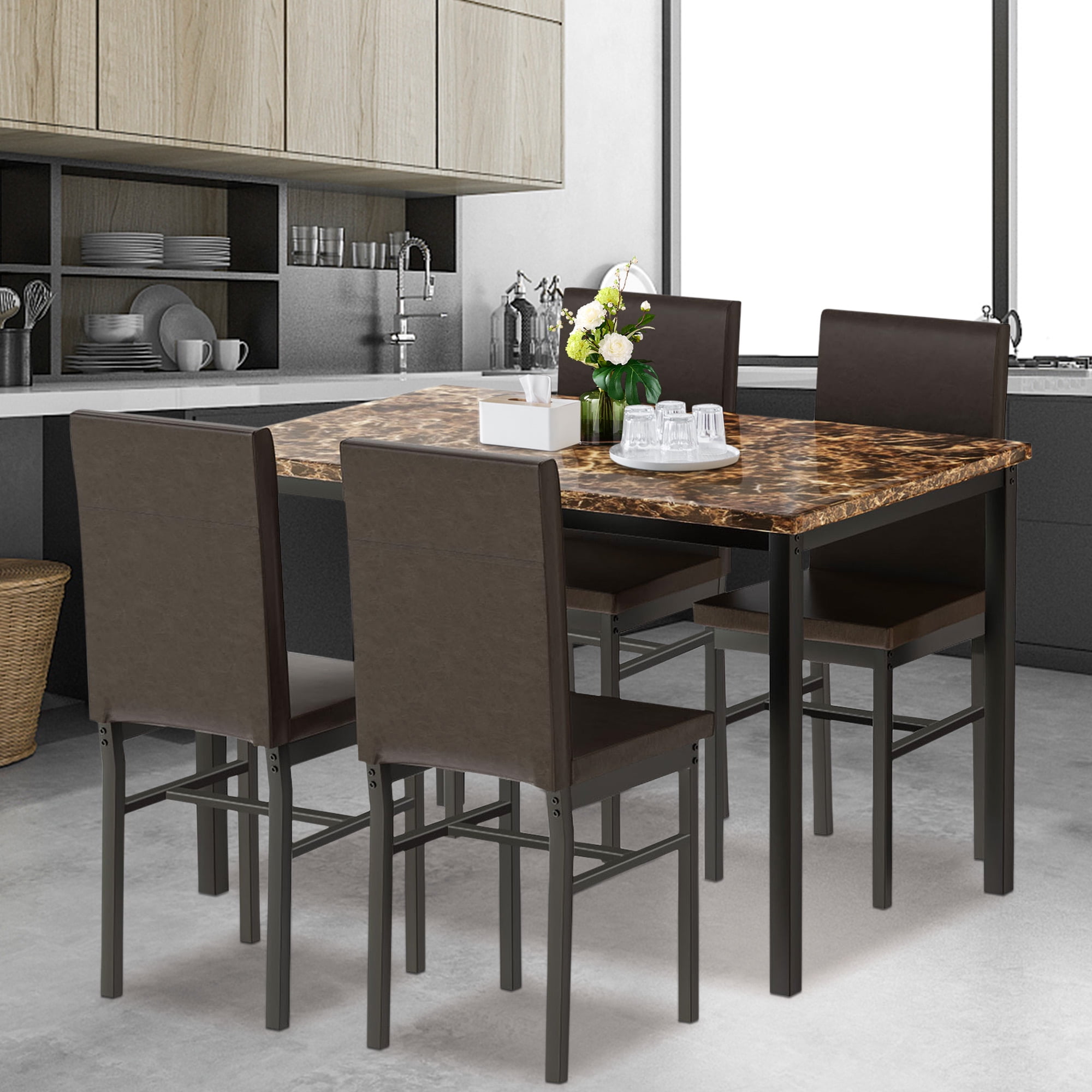 Seizeen Dining Room Set for 4, 5 Pieces Metal Table Chair Set with ...