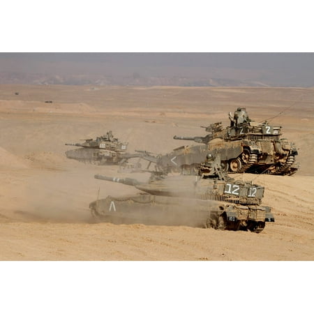 A platoon of Israel Defense Force Merkava Mark IV main battle tanks ...