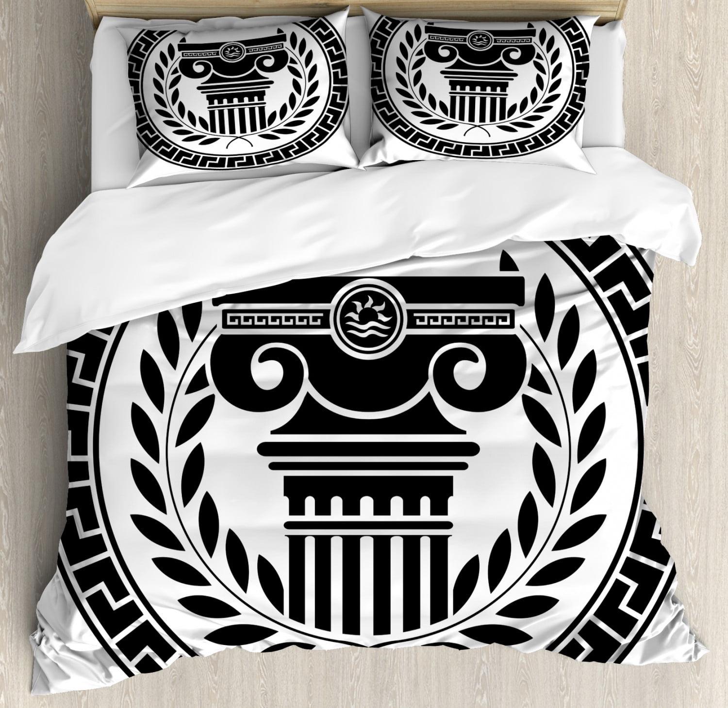 Toga Party King Size Duvet Cover Set, Hellenic Column and Laurel Wreath ...