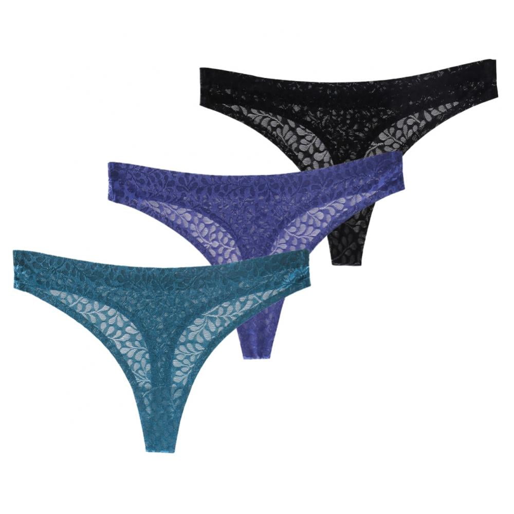 3 Pack Women Mesh Floral Lace Thongs Low Rise Seamless G String Hollow