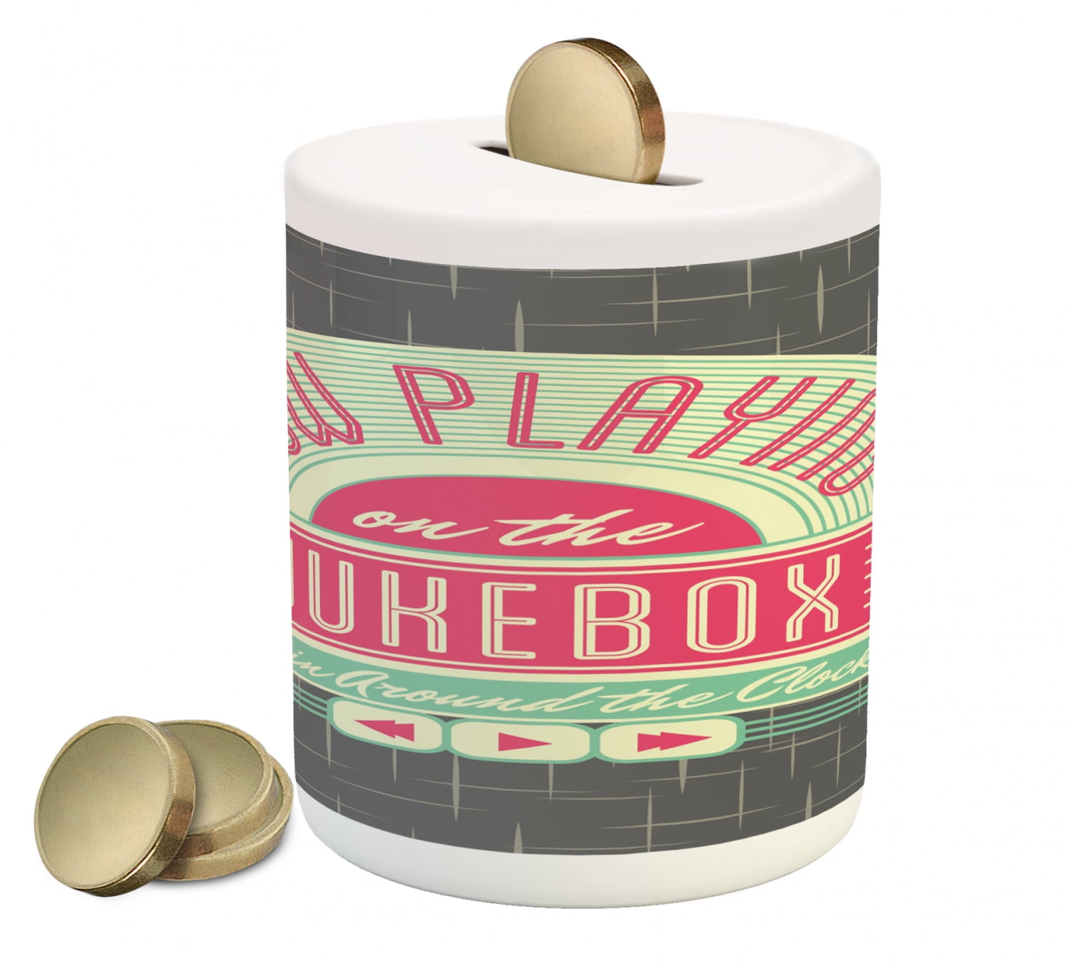 Jukebox Piggy Bank, Charcoal Grey Backdrop 50s Inspired Radio Music Box ...