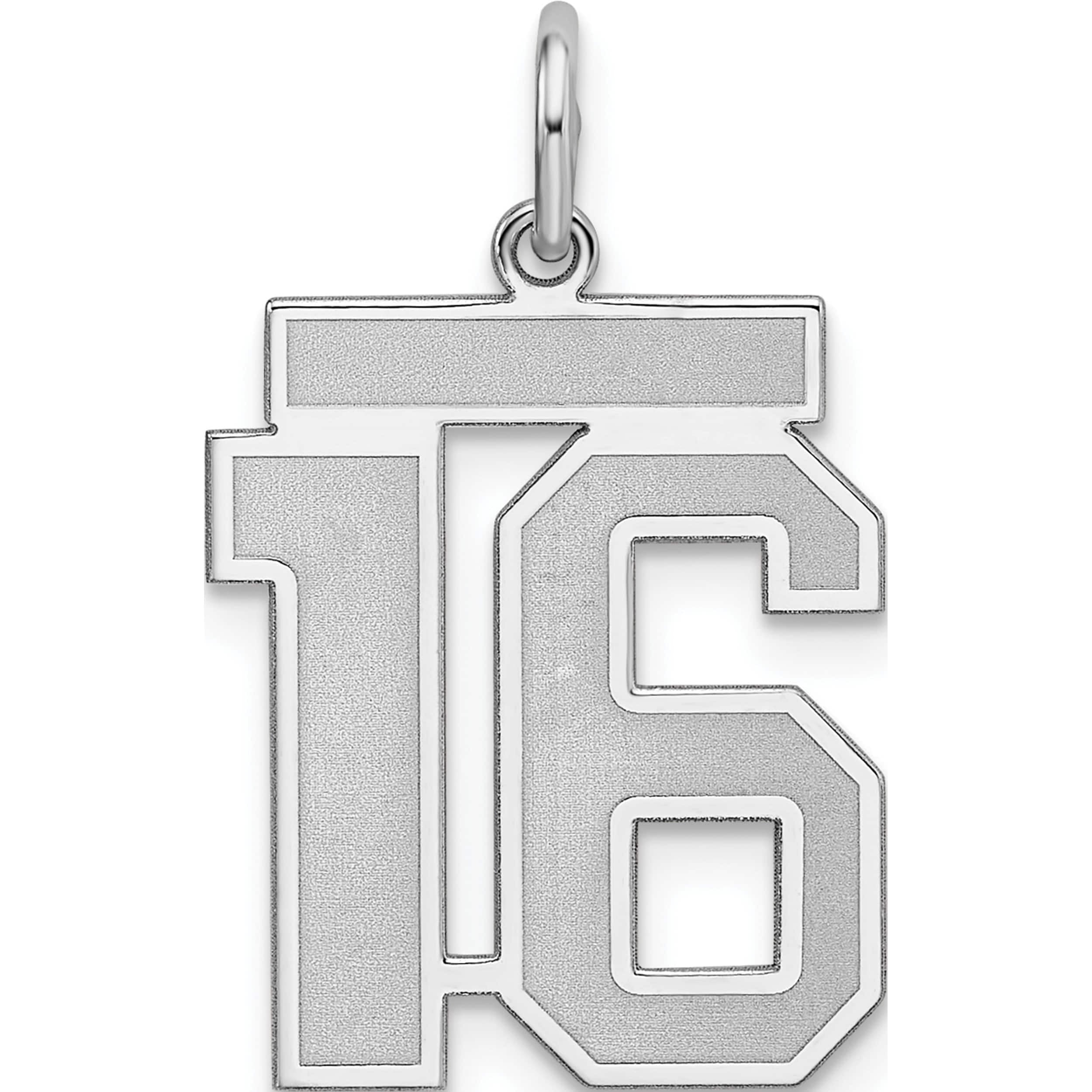 Sterling Silver Silver/Rhodium-Plated Satin Number 16 Charm (22 X 18 ...