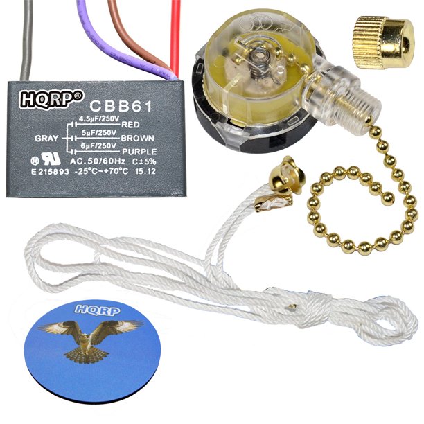 HQRP Kit Ceiling Fan Capacitor CBB61 4.5uf+5uf+6uf 4-Wire and 3-Speed ...