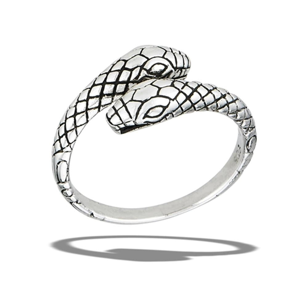 Cute Adjustable Two Headed Snake Ring .925 Sterling Silver Band Jewelry ...