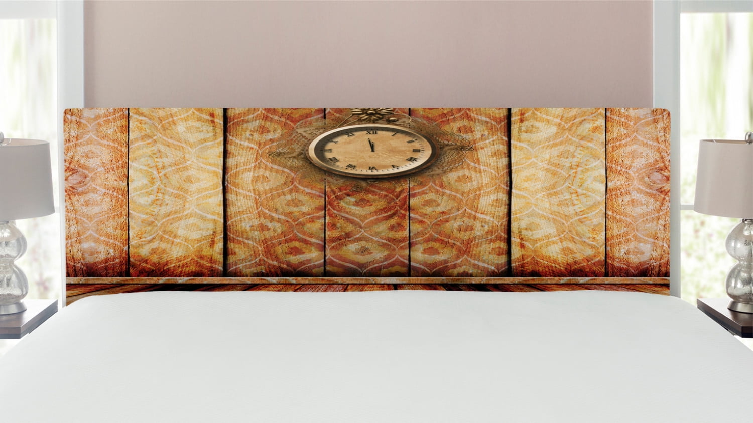 Victorian Headboard, Antique Clock on Medieval Style Wall Wooden Floor ...