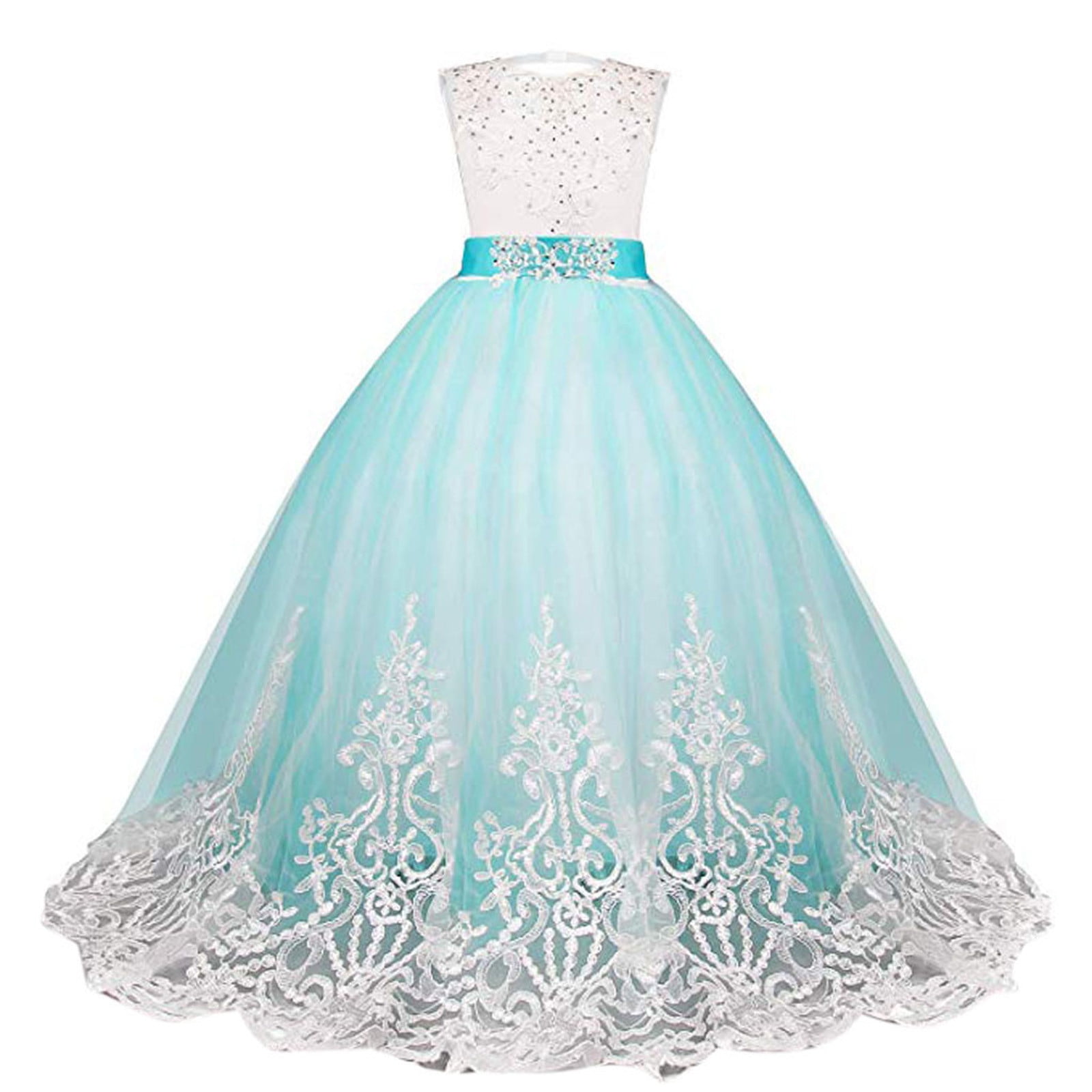 Girl Sleeveless Embroidery Princess Pageant Dresses Kids Prom Ball Gown ...