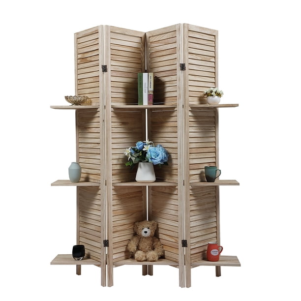 Topcobe Freestanding Wood Privacy Screen for Home Office w/ 3 Shelving ...