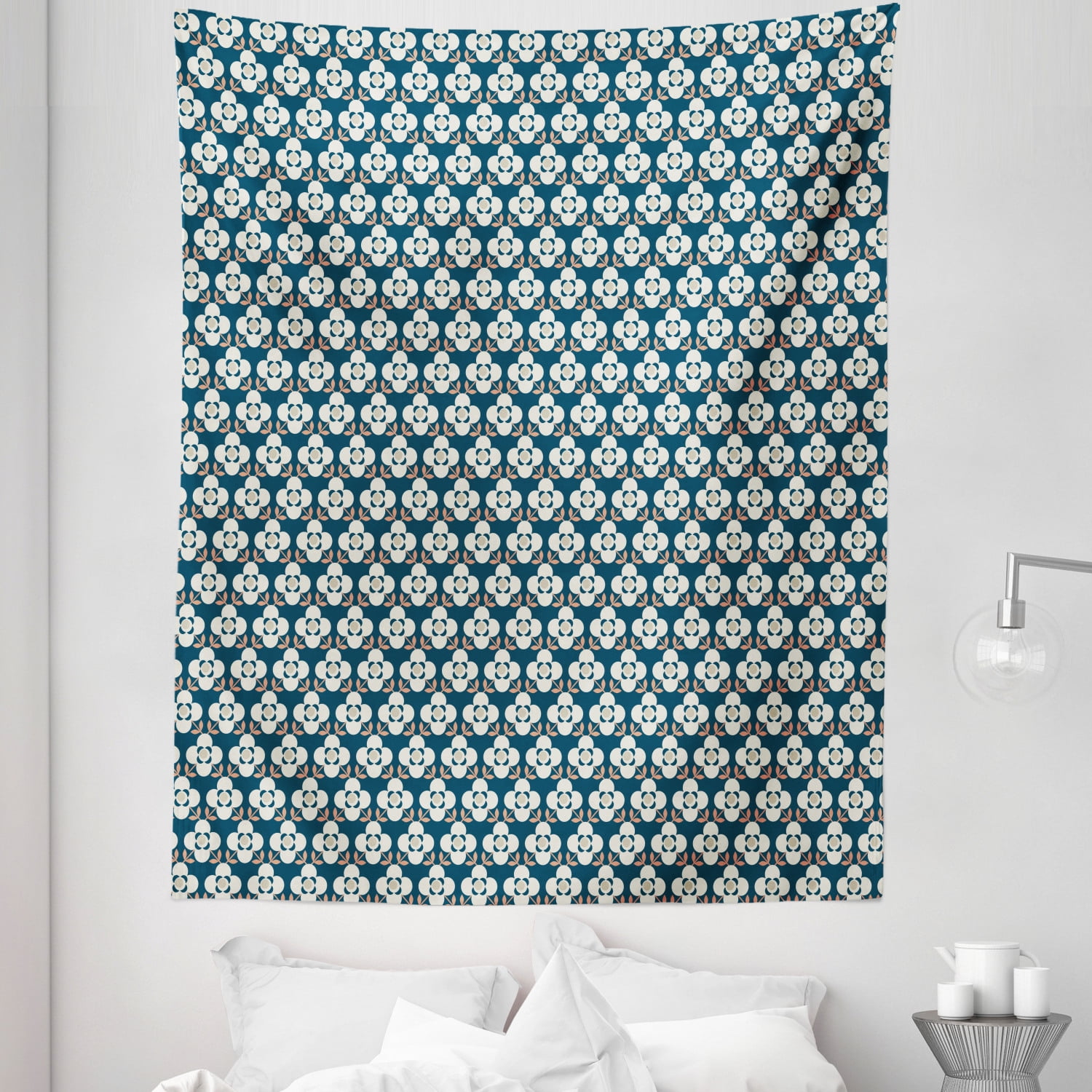 Floral Tapestry, Simplistic 4 Petal Flowers with Leafy Stems in ...