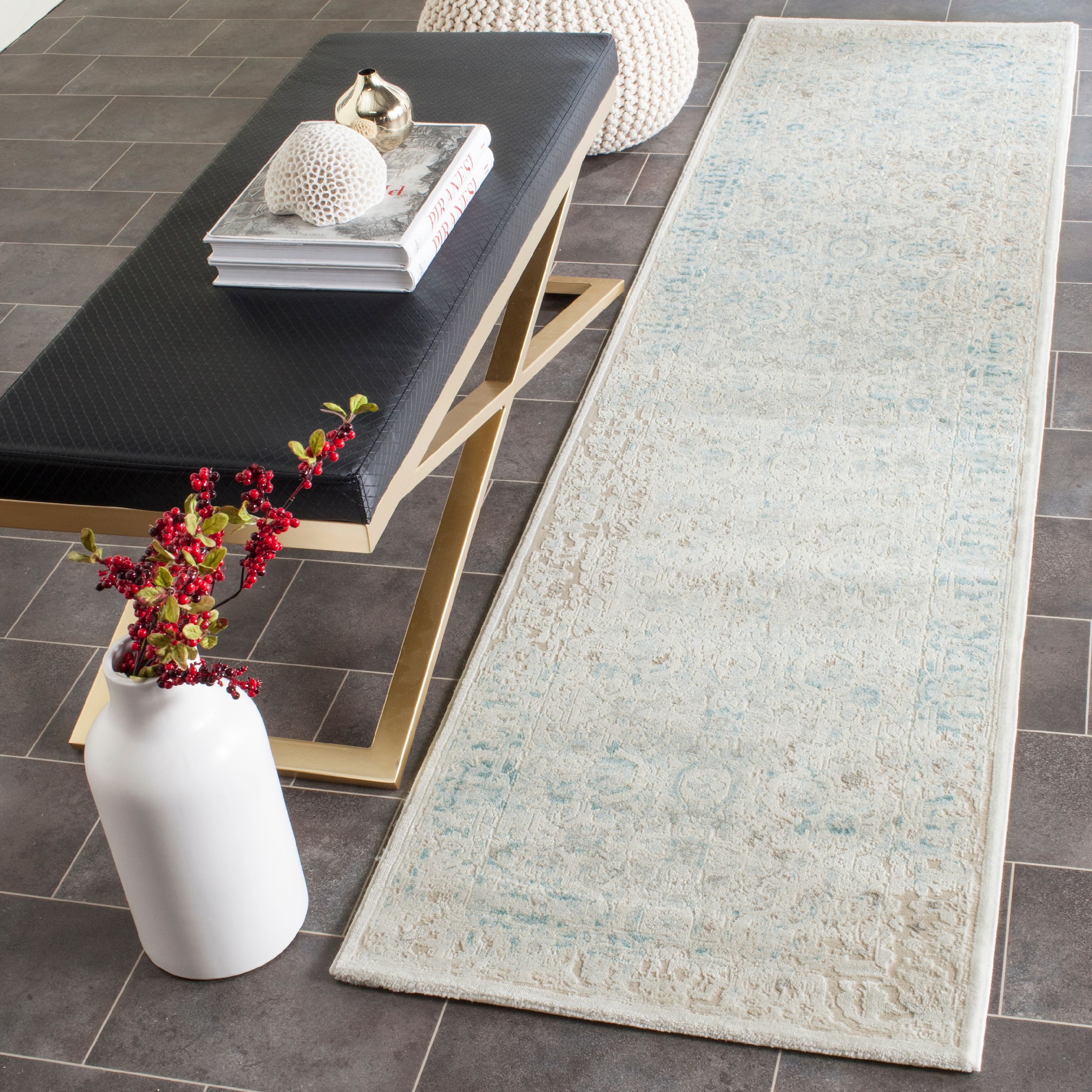 SAFAVIEH Passion Lance Faded Traditional Runner Rug, Turquoise/Ivory, 2 ...