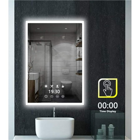 Time Display Led Lighted Bathroom Mirror - 32 X 24 Inch Modern Wall ...
