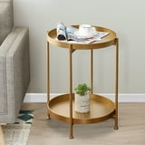 Double-Layer End Table, Round Accent Coffee Side Table, Anti-Slip Foot ...