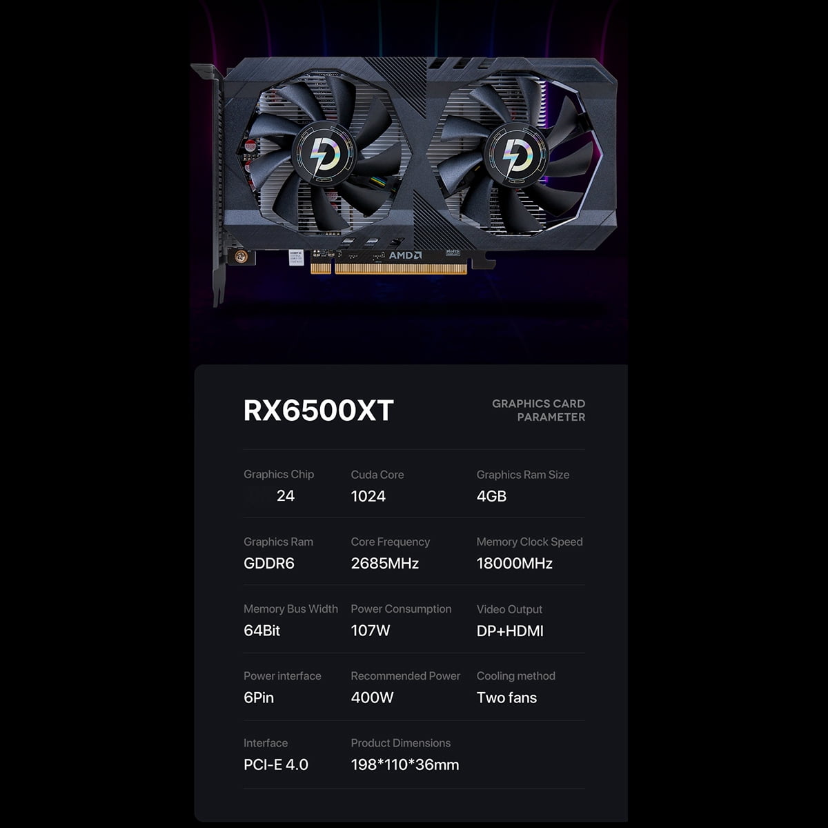 Buy PELADN RX 6500 4GB 18000MHz GDDR6 Graphics Card Desktop Computer ...