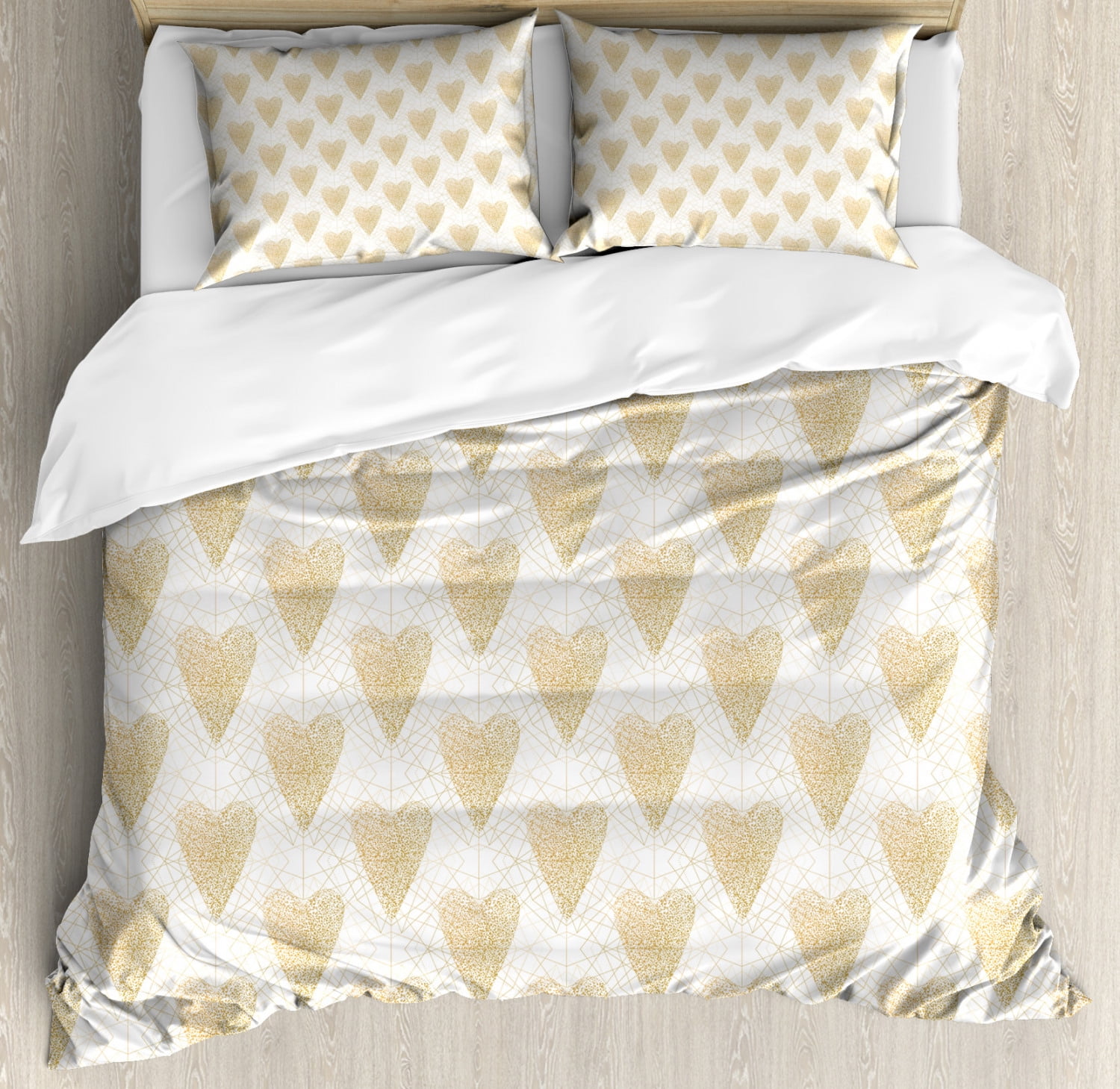 Romantic Queen Size Duvet Cover Set, Pointilistic Heart Icon Trapped on ...