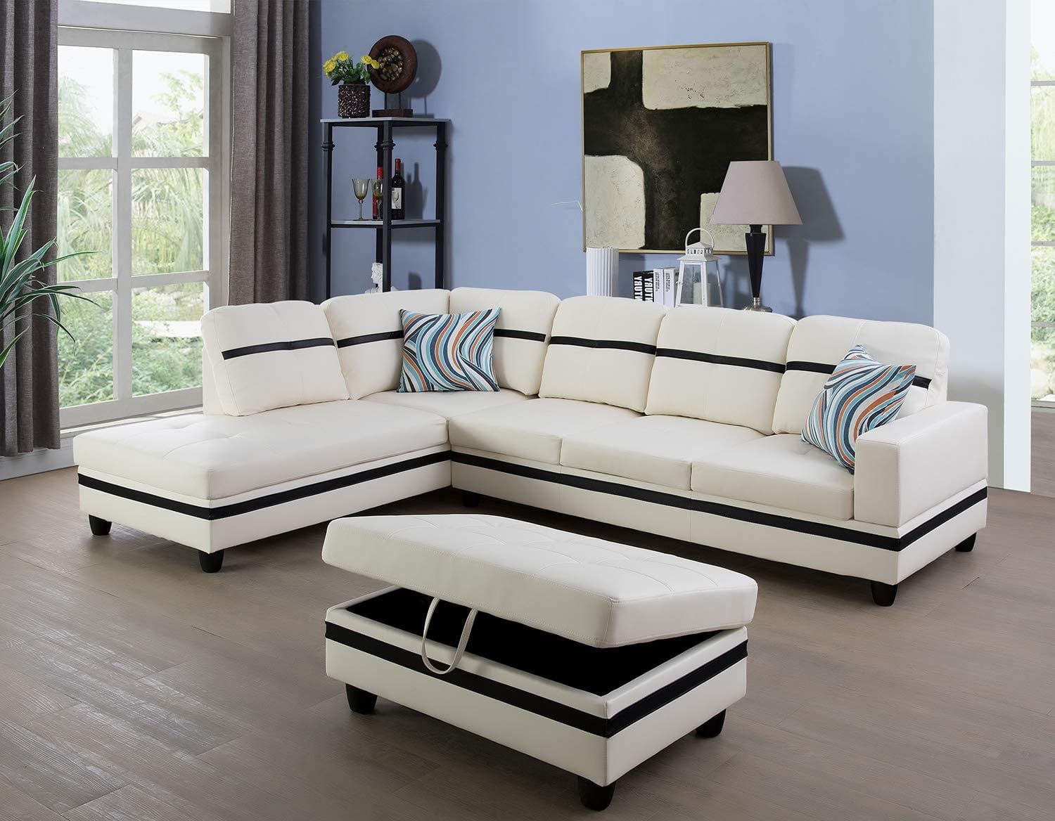 PonLiving Furniture Faux Leather 3 Piece Sectional Sofa Couch Set, L ...