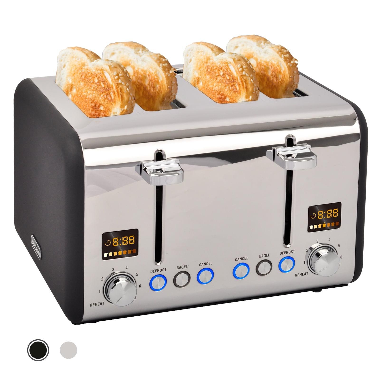 Toaster 4 Slice, Stainless Steel Bread Toaster with 2 Colorful LCD ...