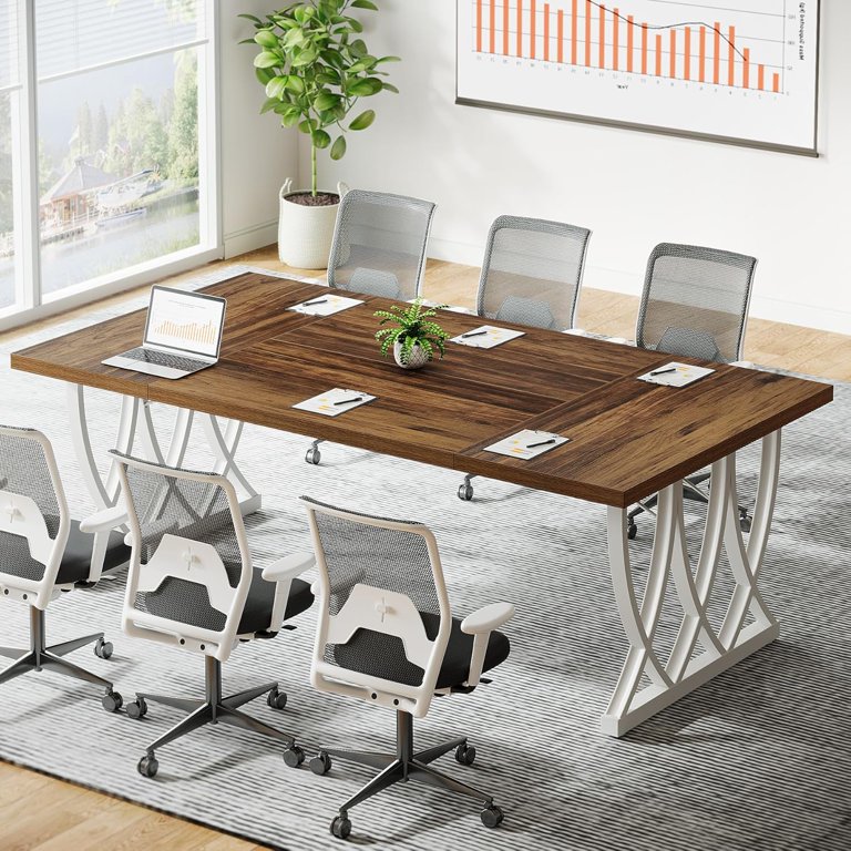 BYBLIGHT Capen 47.24 In. Square White Wood Conference Table Meeting ...
