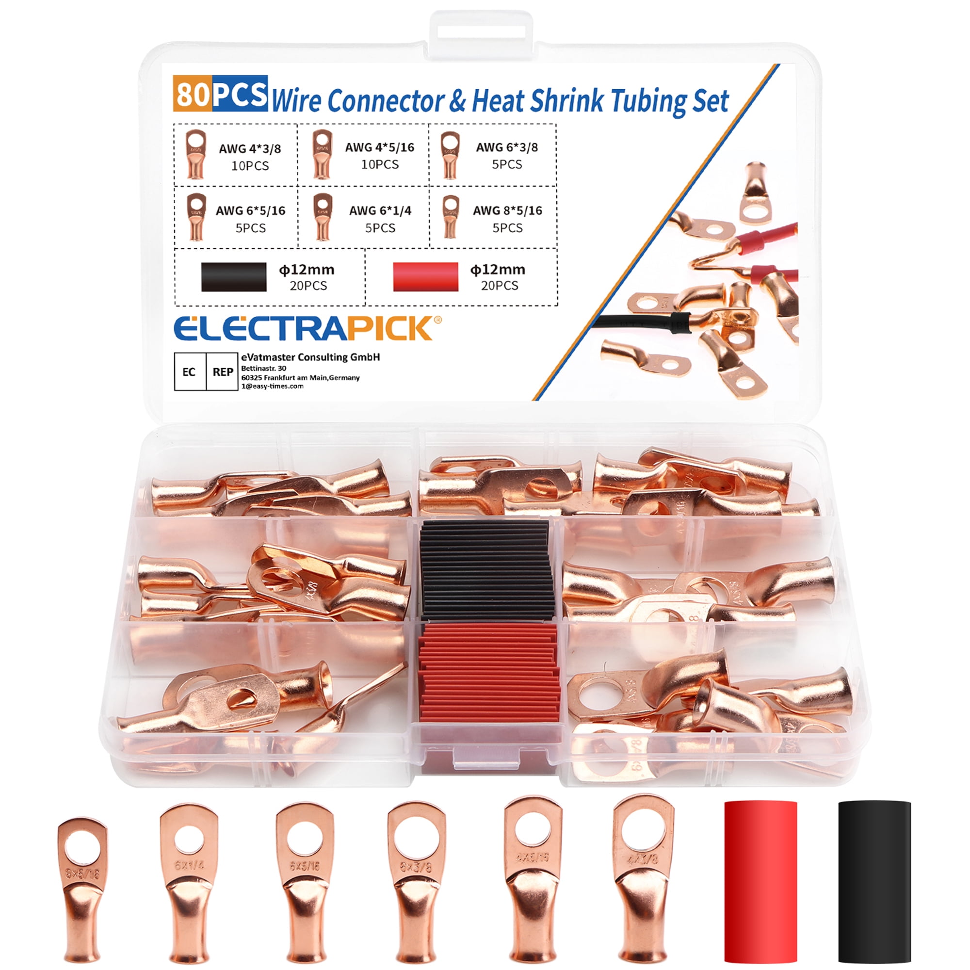 Electrapick Bolt Hole Copper Terminals Set-40PCS Wire terminals ...