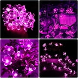 syenll 23ft 50 LED Solar Flower String Lights, Pink Cherry Blossoms ...
